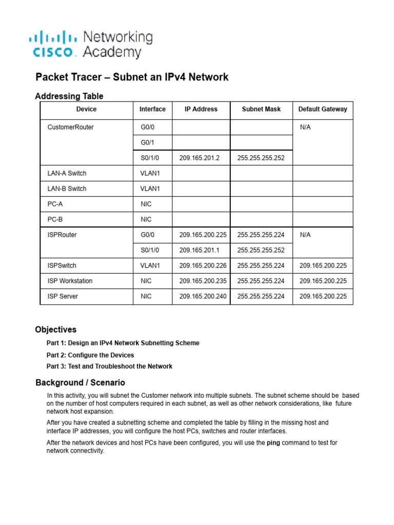 En Lab15 Subnet An Ipv4 Network Pdf Ip Address Computer Network