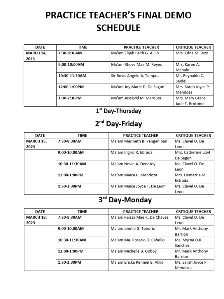 PTs Final Demo Schedule | PDF