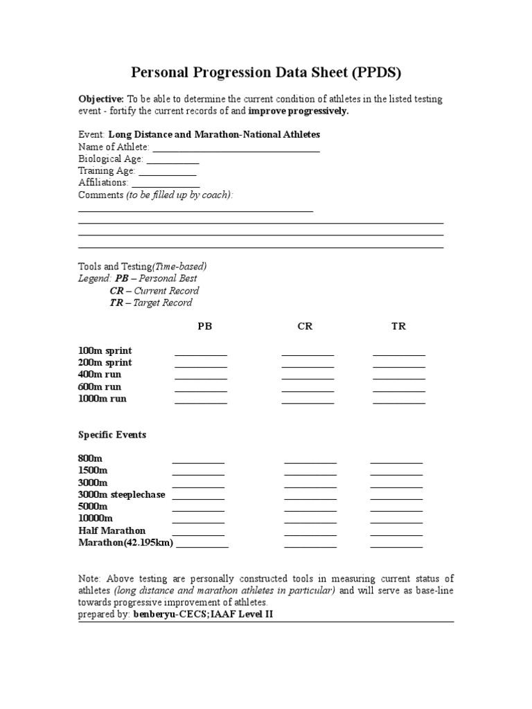 Personal Progression Data Sheet | PDF