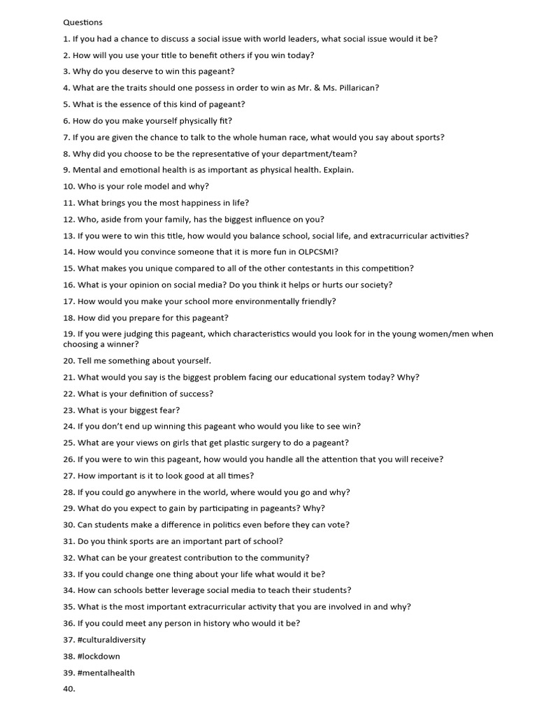 Pageant Q and A | PDF | Psychological Concepts | Social Psychology
