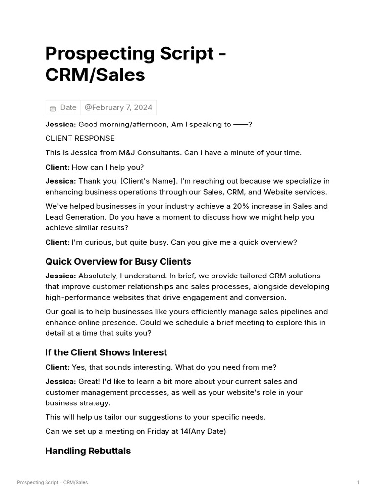 Sales Prospecting Script For CRM | PDF | Sales | Customer Relationship Management