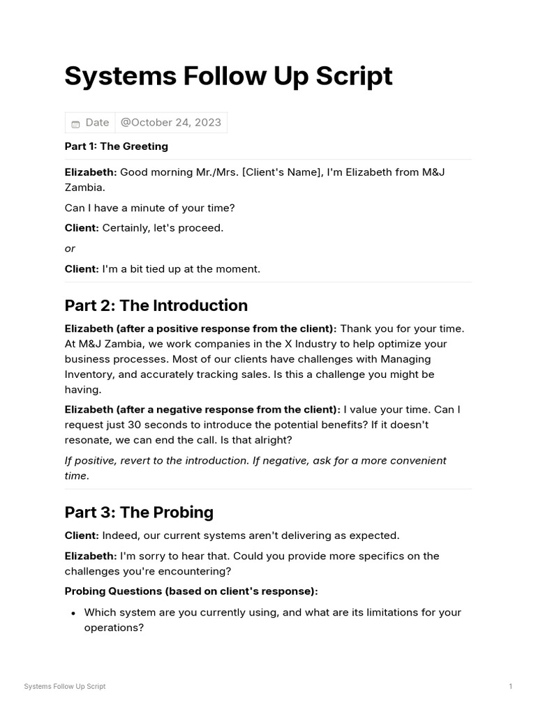 Sales Follow Up Script For Business Systems | PDF | Business