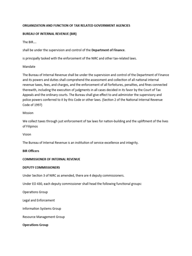Tax Agency Functions and Structure Overview | PDF | Economies | Business