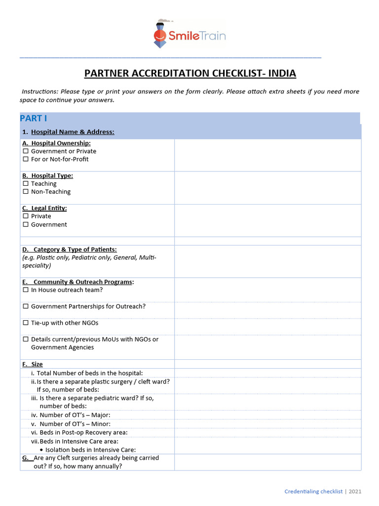 Accreditation Checklist-2021 | PDF | Anesthesia | Hospital