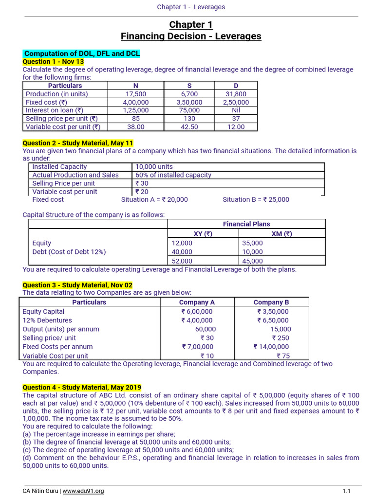 01 Leverages FT | PDF | Leverage (Finance) | Capital Structure