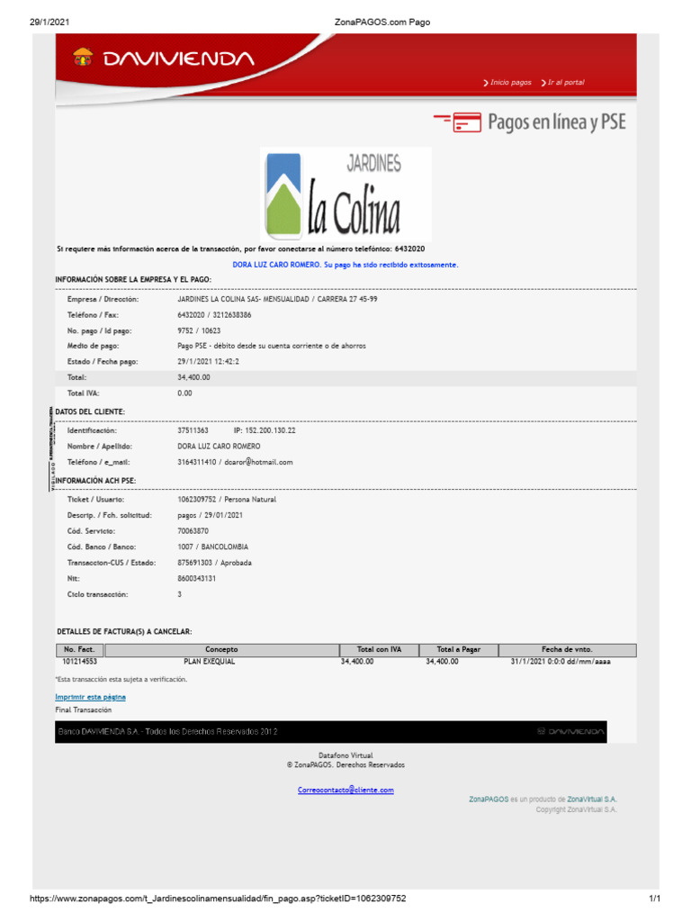 Pago La Colina | PDF