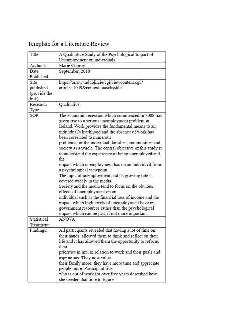 Template For A Literature Review 1 3 | PDF