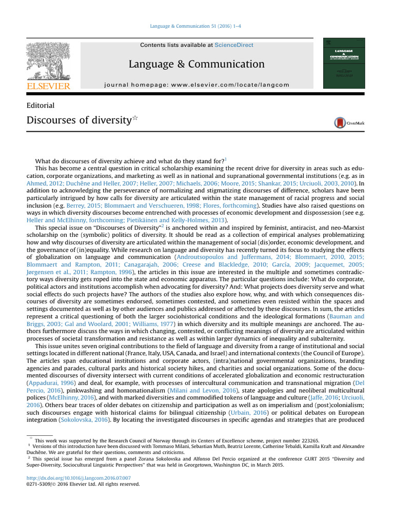 Discourses of Diversity - 2016 - Language - Communication | PDF | Multiculturalism | Multilingualism