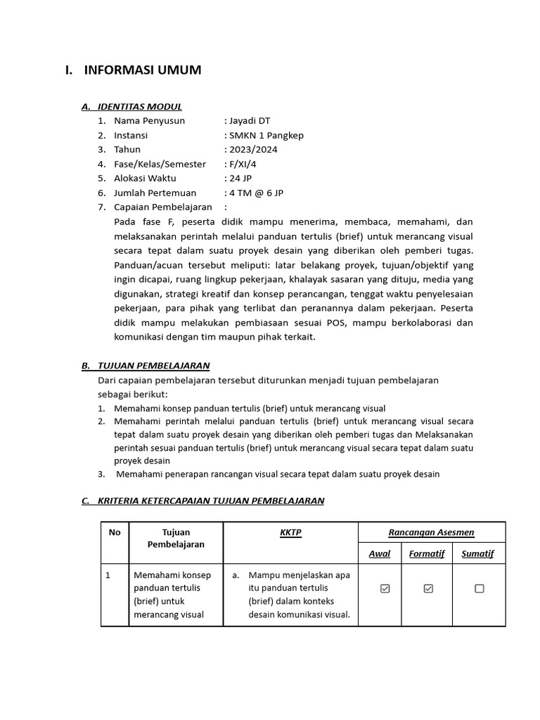 Contoh Modul Ajar Observasi Dengan Integrasi Disiplin Positif 2 Pdf