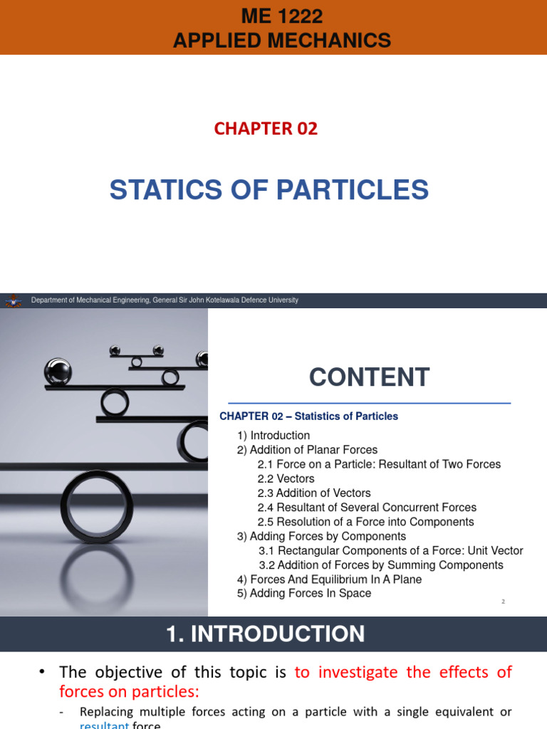 ME1222 - 2. Statistics of Particle | PDF | Euclidean Vector | Force