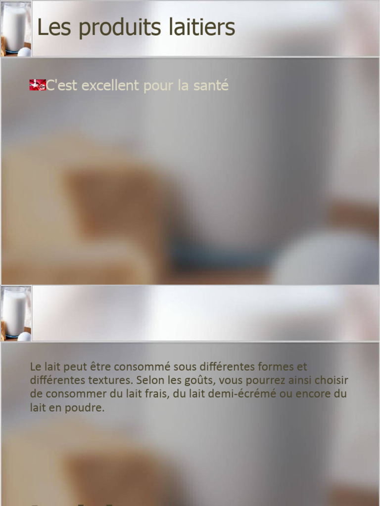 Produits laitiers : types et bienfaits | PDF | Beurre | Crème (produit ...