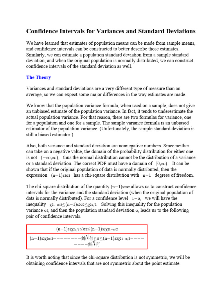 Confidence Intervals for Variance | PDF | Standard Deviation | Variance