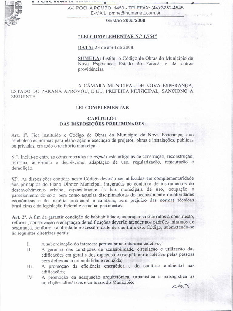 Lei Complementar 1764 - Código de Obras | PDF