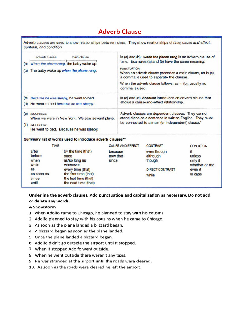 ESL Adverb Clause Exercises | PDF | Language Arts & Discipline ...