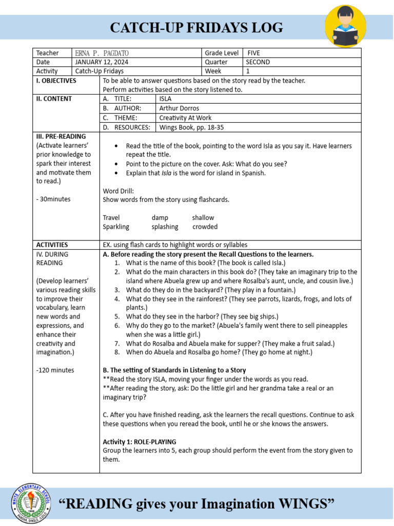 Catch Up Fridays Log Reading | PDF | Flashcard | Learning Methods