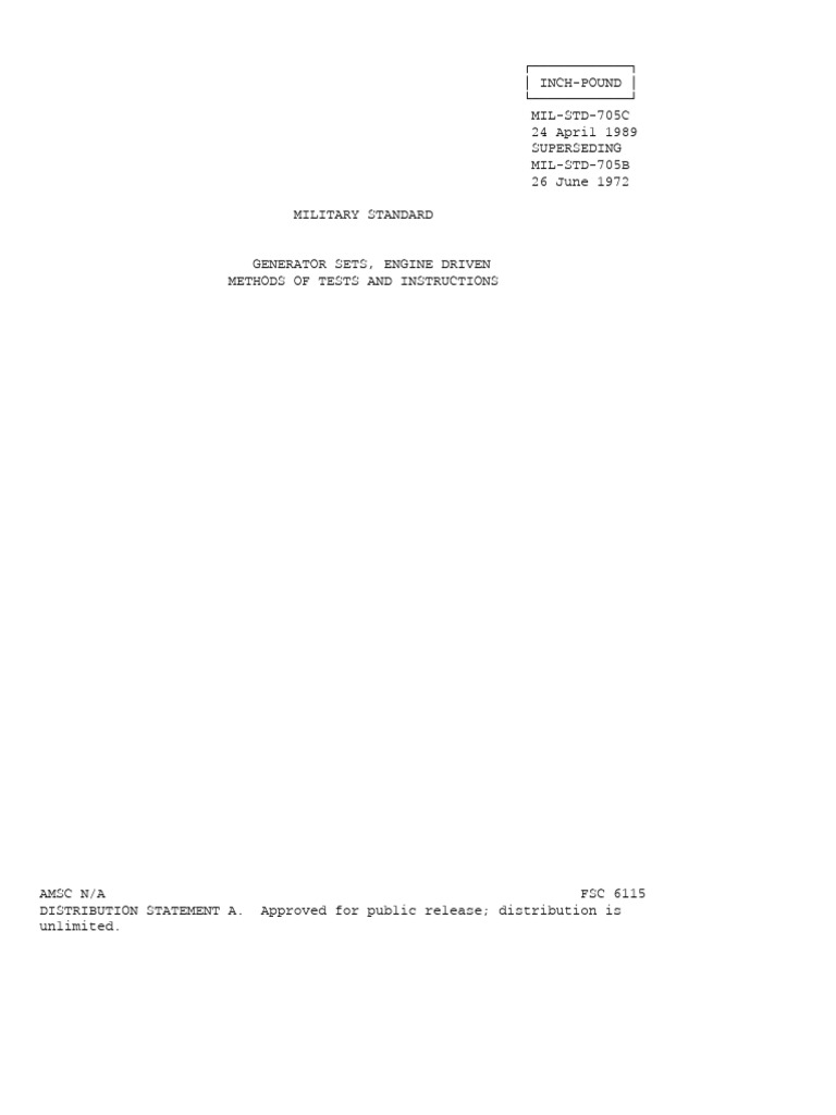 MIL STD 705C Engine Driven Generator Sets | PDF | Technology & Engineering