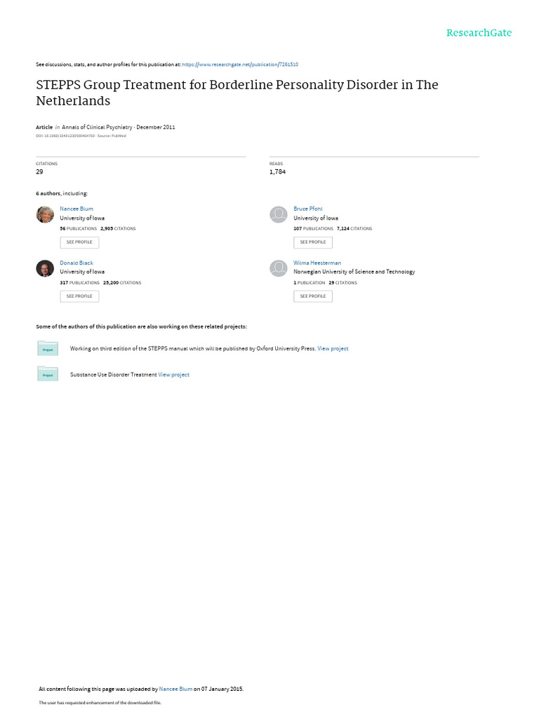 STEPPS Group Treatment For Borderline Personality Disorder in The ...