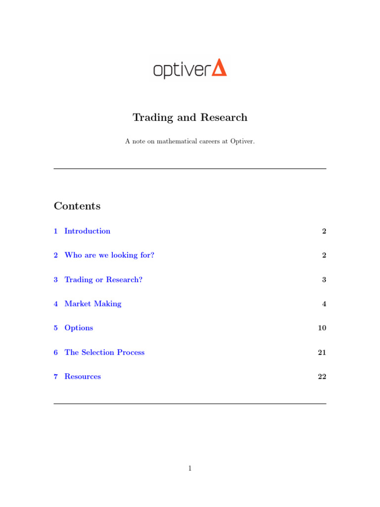 Careers in Trading and Research at Optiver | PDF | Option (Finance ...