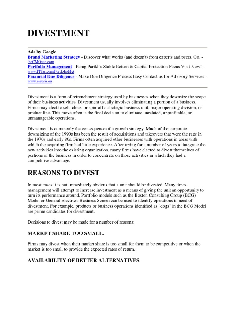 Divestment Strategy | PDF | Mergers And Acquisitions | Business