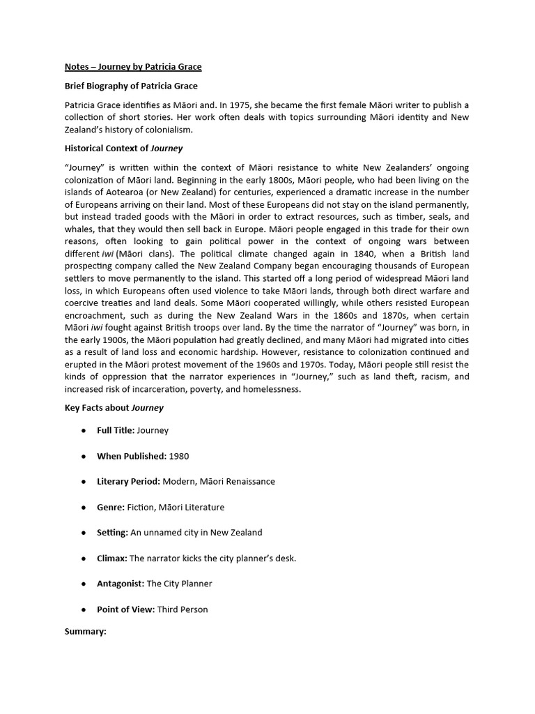 Notes - Journey by Patricia Grace | PDF