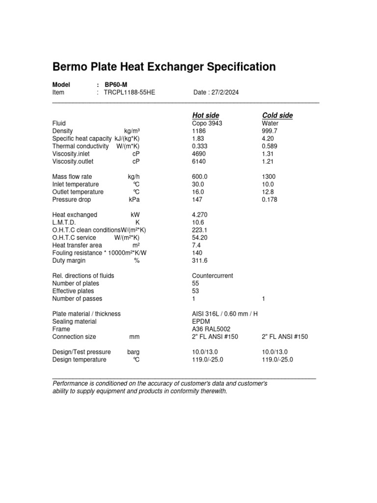 FD TC BERMO COPOLIMERO 3943 X ÁGUA Rev01 | PDF | Heat Exchanger ...