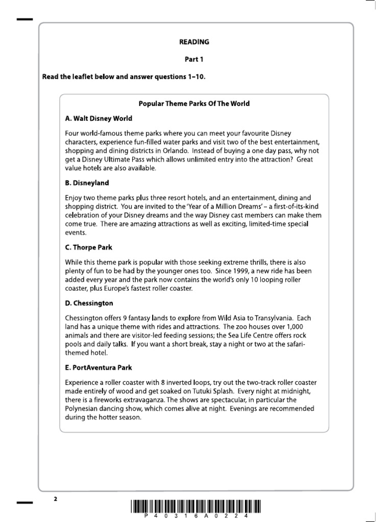 Reading Part 1&2 | PDF