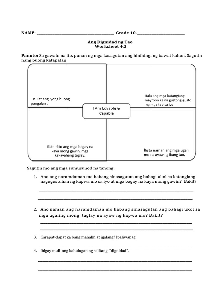 Dignidad 4.3, 4.4 worksheet | PDF