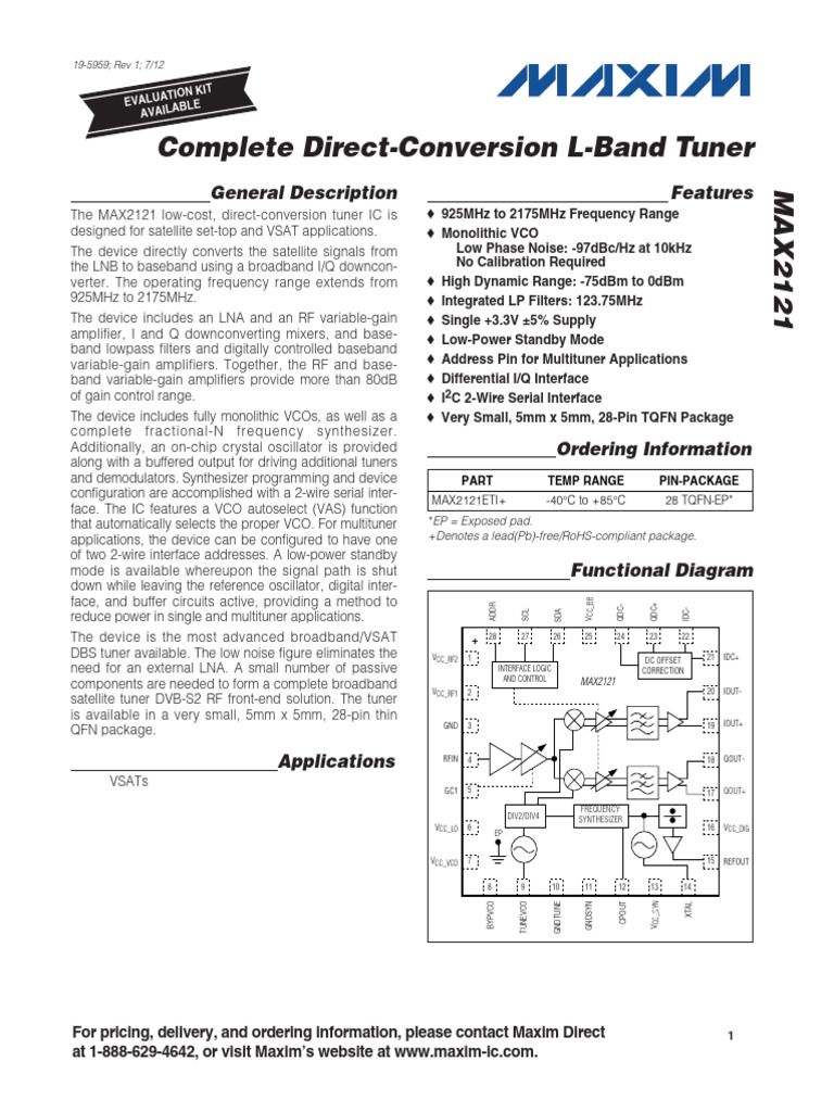 MAX2121: L-Band Tuner IC Overview | PDF | Computer Science ...