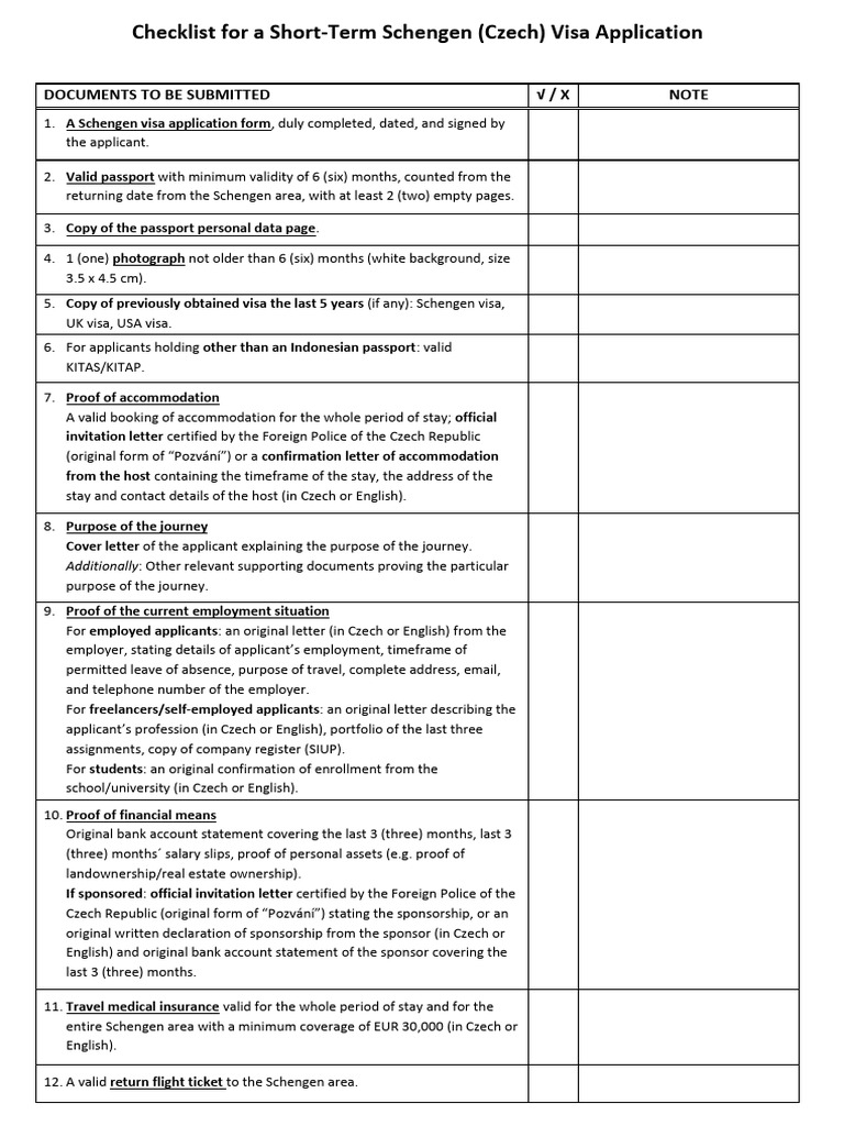 New Checklist For A Short Schengen Visa Czech Republic Revise Version ...