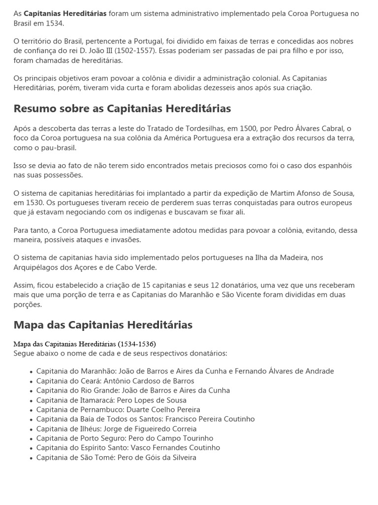 Capitanias Hereditárias Pdf