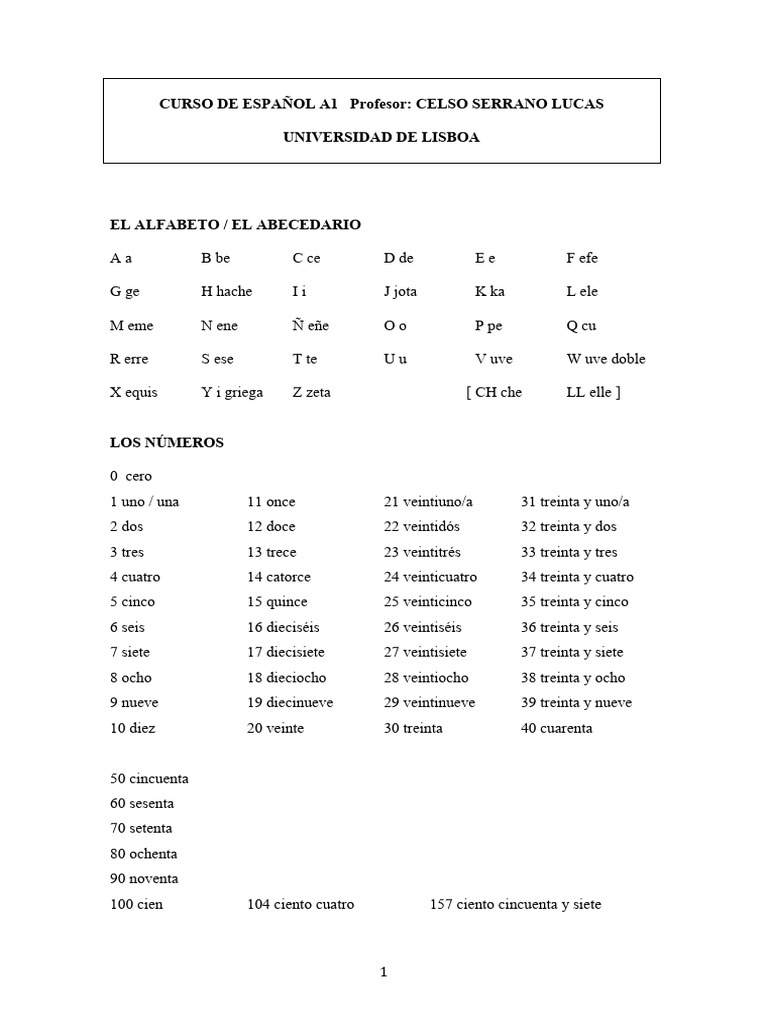 Curso de Español A1: Alfabeto y Vocabulario | PDF | Amor