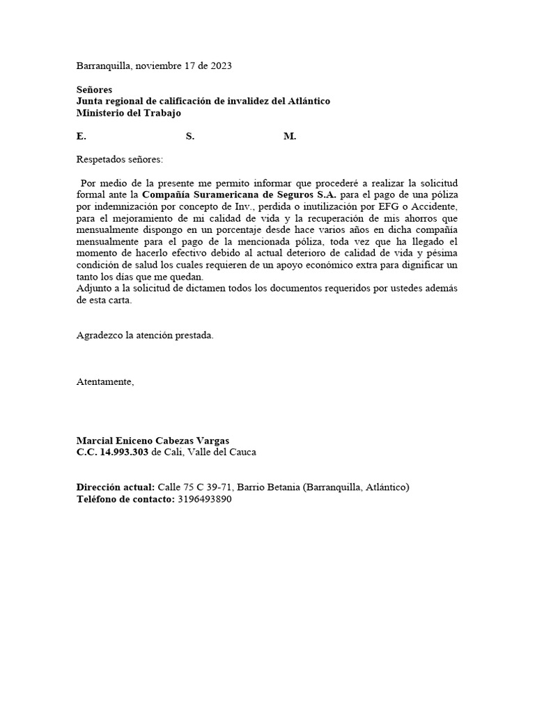 Carta Solicitud de Junta Regional | PDF