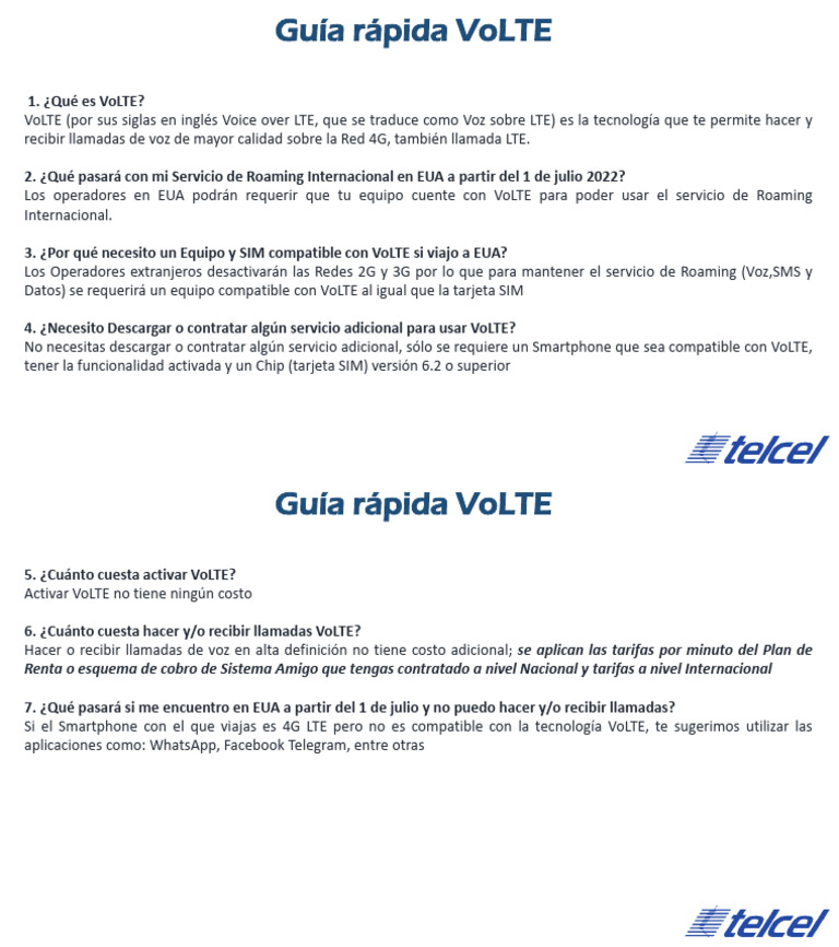 Guía Rápida VoLTE 16-Mayo-2022 | PDF