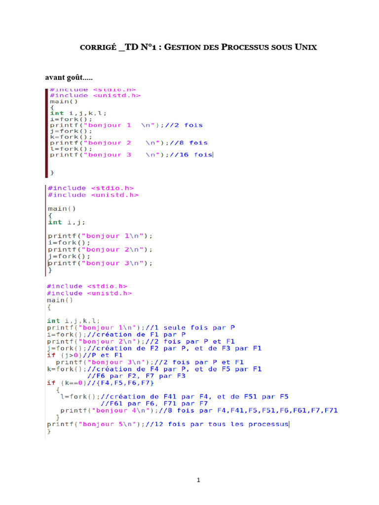 TD3. GestionProcessusUnix (Correction) | PDF