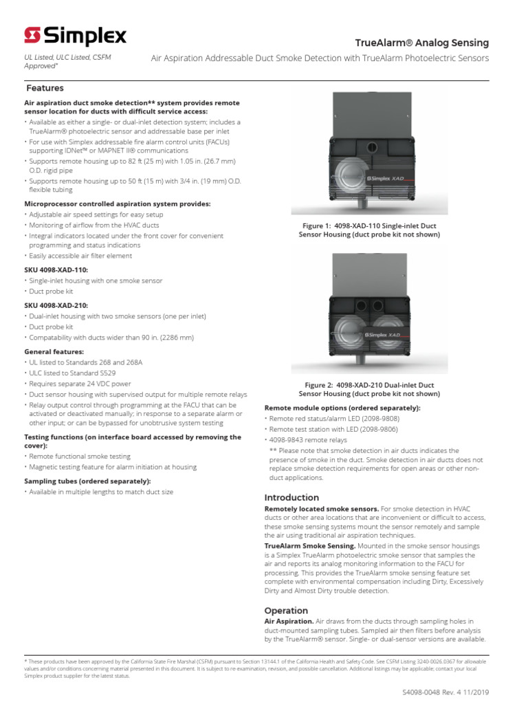 Aspiration Detector XAD 4098-0048 | PDF