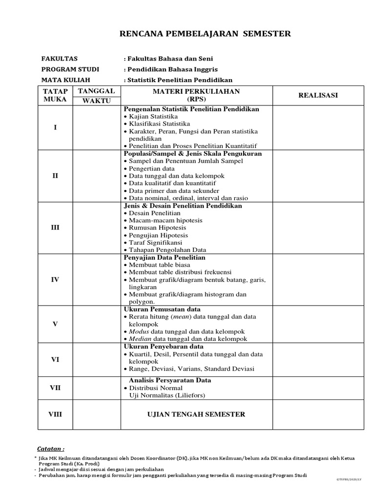 RPS-Statistic Penelitian Pendidikan Genap 2023-2024 (Revision 2024) | PDF