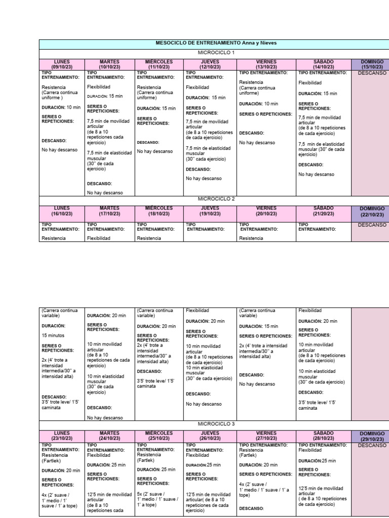 Mesociclo de Entrenamiento Anna y Nieves | PDF