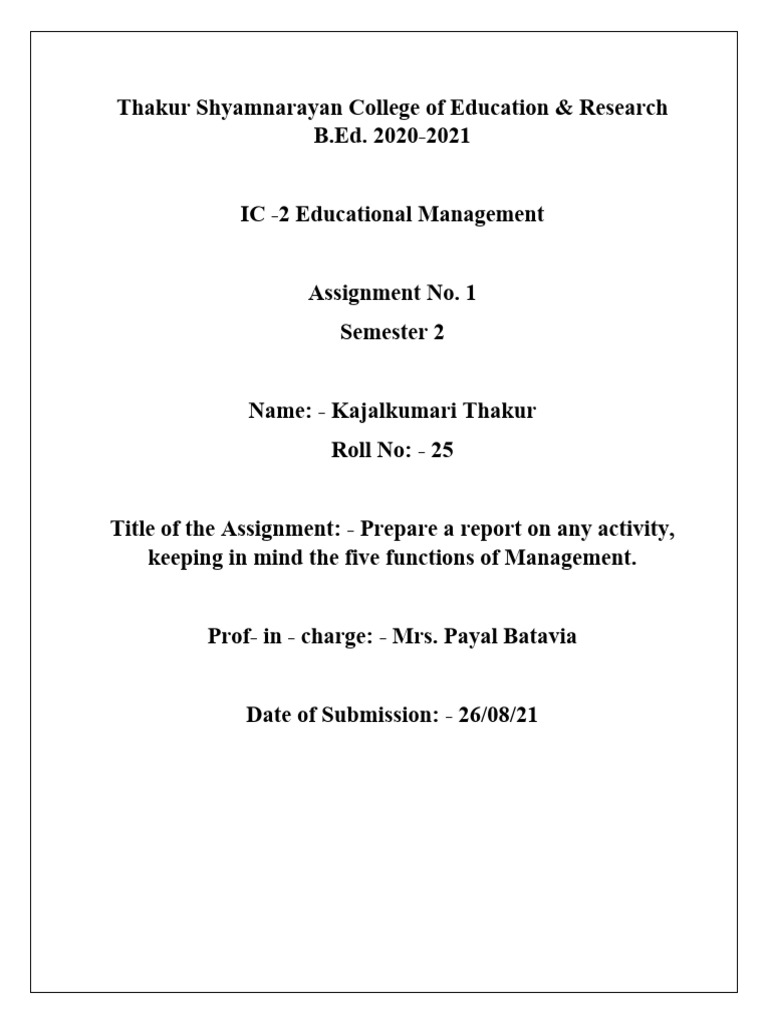 IC-2 Assignment Function of Mangement | PDF | Human Resources | Goal