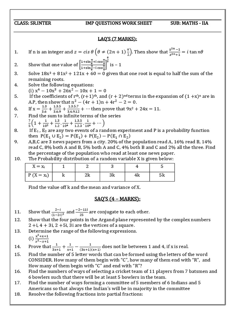 Sr. Maths - Iia | PDF | Arithmetic | Algebra