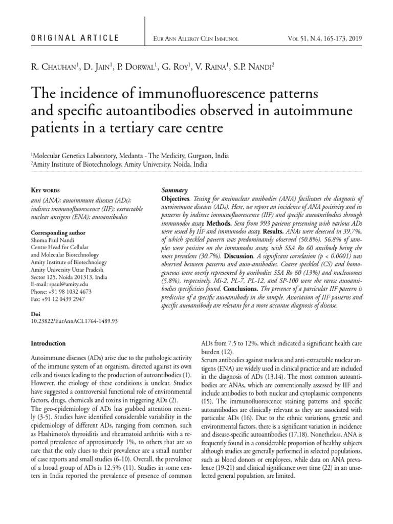 Volume Incidence Immunofluorescence Patterns Specific Autoantibodies 3183allasp1 | PDF | Biology ...