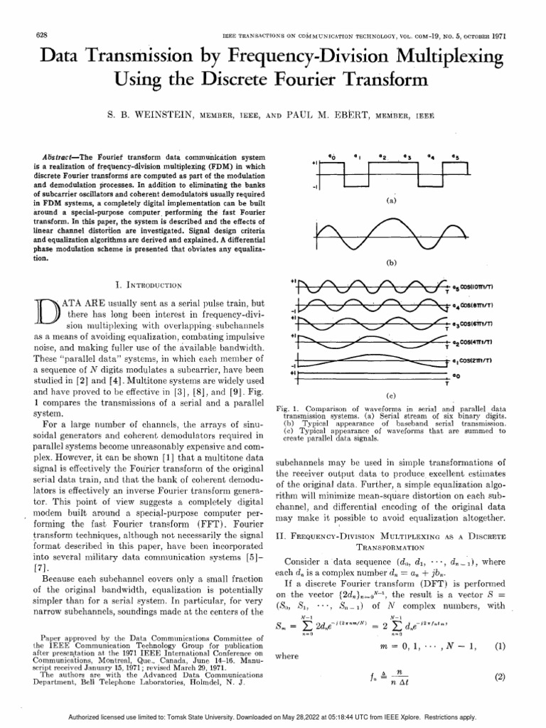 Data Transmission by Frequency-Division Multiplexing Using The Discrete Fourier Transform | PDF ...