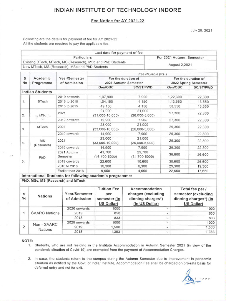 Fees Notice Autumn'2021 | PDF