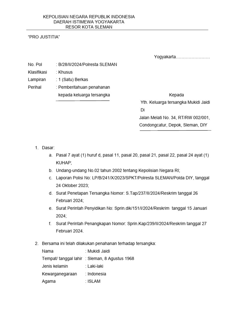 Penahanan Mukidi Jaidi di Sleman | PDF