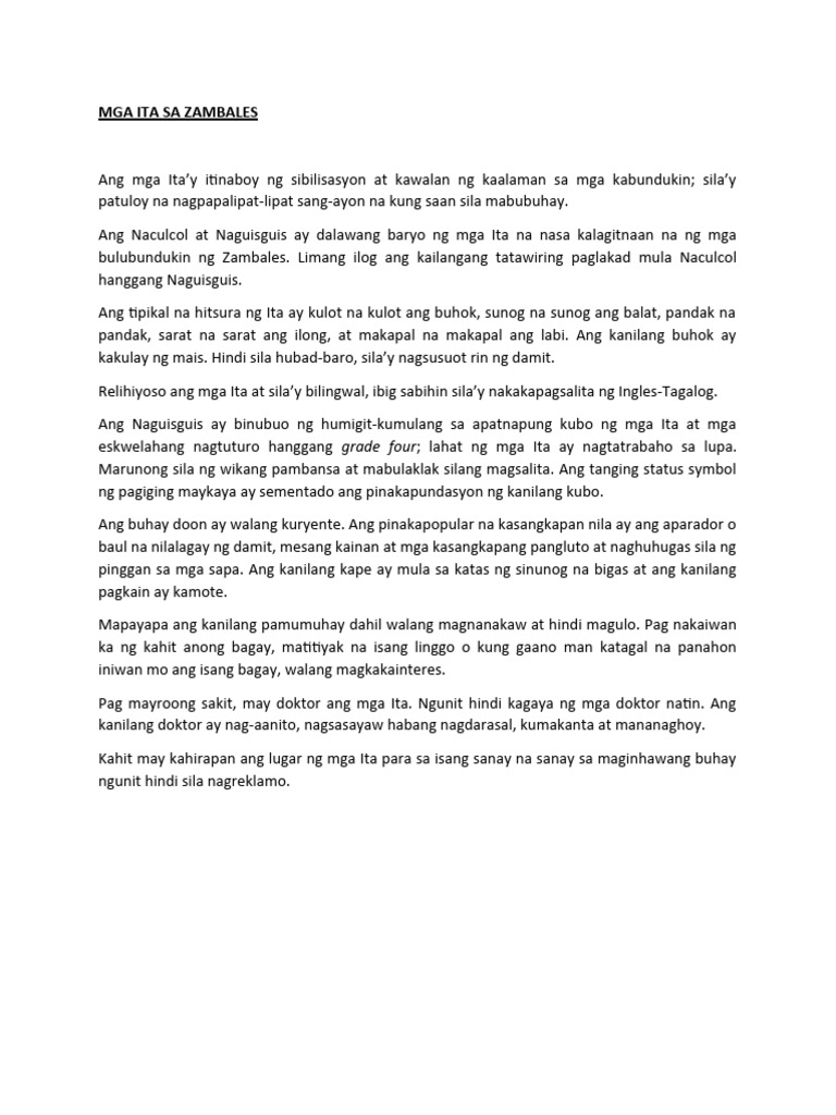 Mga Ita Sa Zambales | PDF