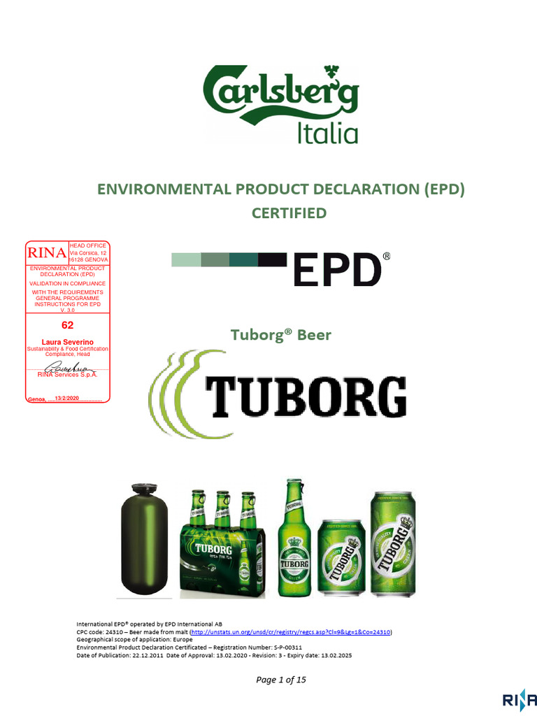 Epd-Tuborg Eng 2019 | PDF | Beer | Life Cycle Assessment