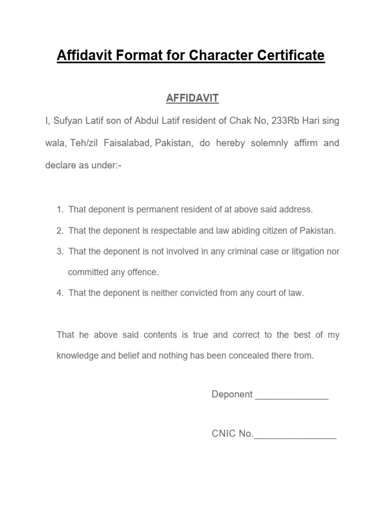 Affidavit For Character Certificate | PDF