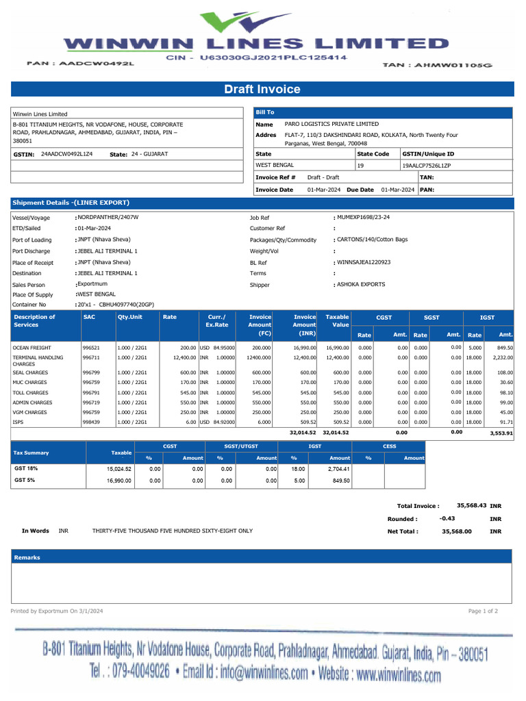 WINNSAJEA1220923 Freight and Local Inv | PDF | Cargo | Taxation