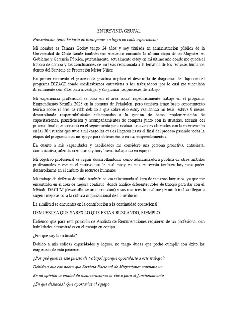 Entrevista Grupal | PDF | Gestión de recursos humanos | Experiencia