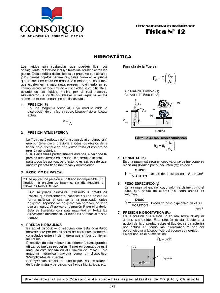 Práctica de Estatica de Fluidos o Hidrodinamica #12 | PDF | Presión | Líquidos