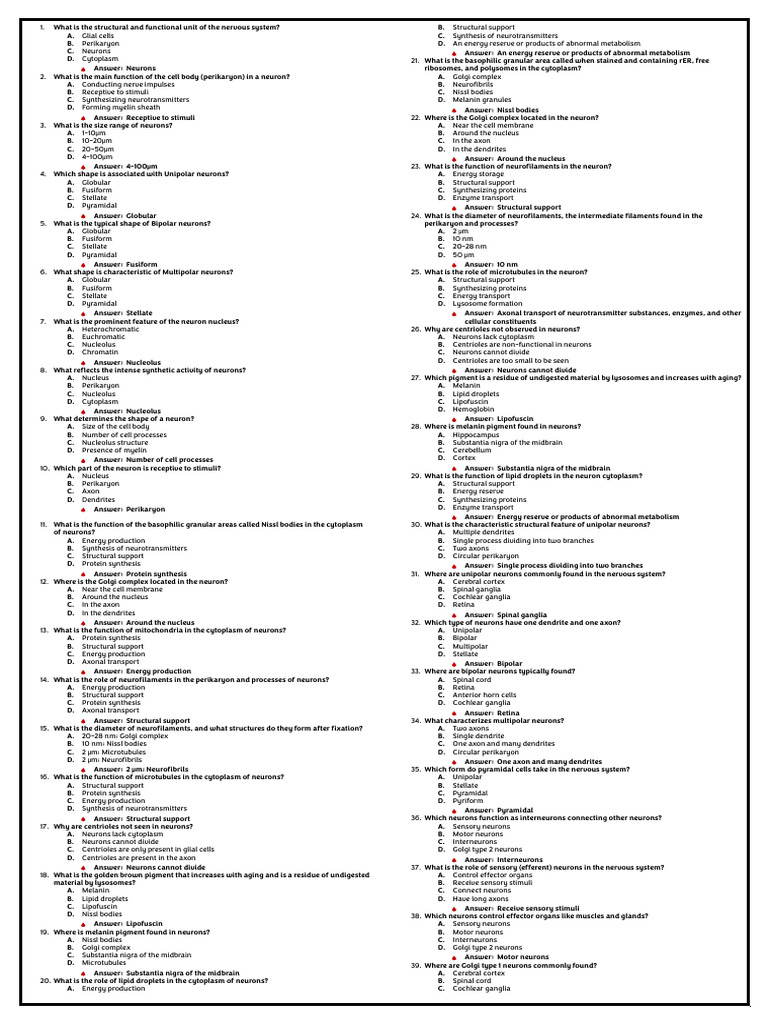 Histology CNS (MCQ) | PDF | Axon | Neuron